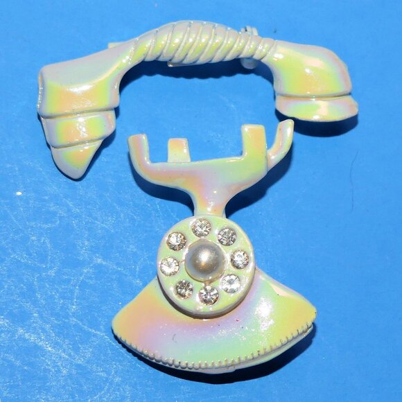 Jewelry | Vintage Iridescent Telephone Brooch Pin Set Rotary Phone 196s ...